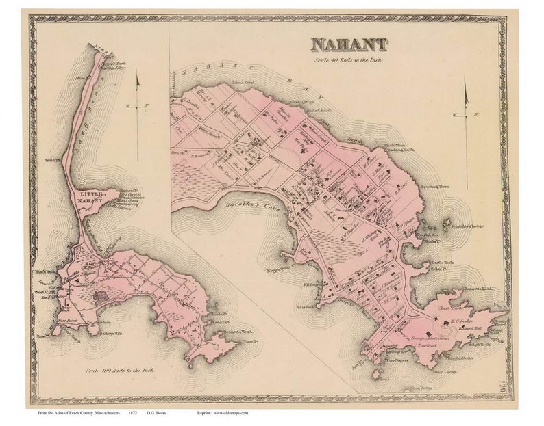 Nahant 1872 Old Town Map Reprint Essex County - Etsy
