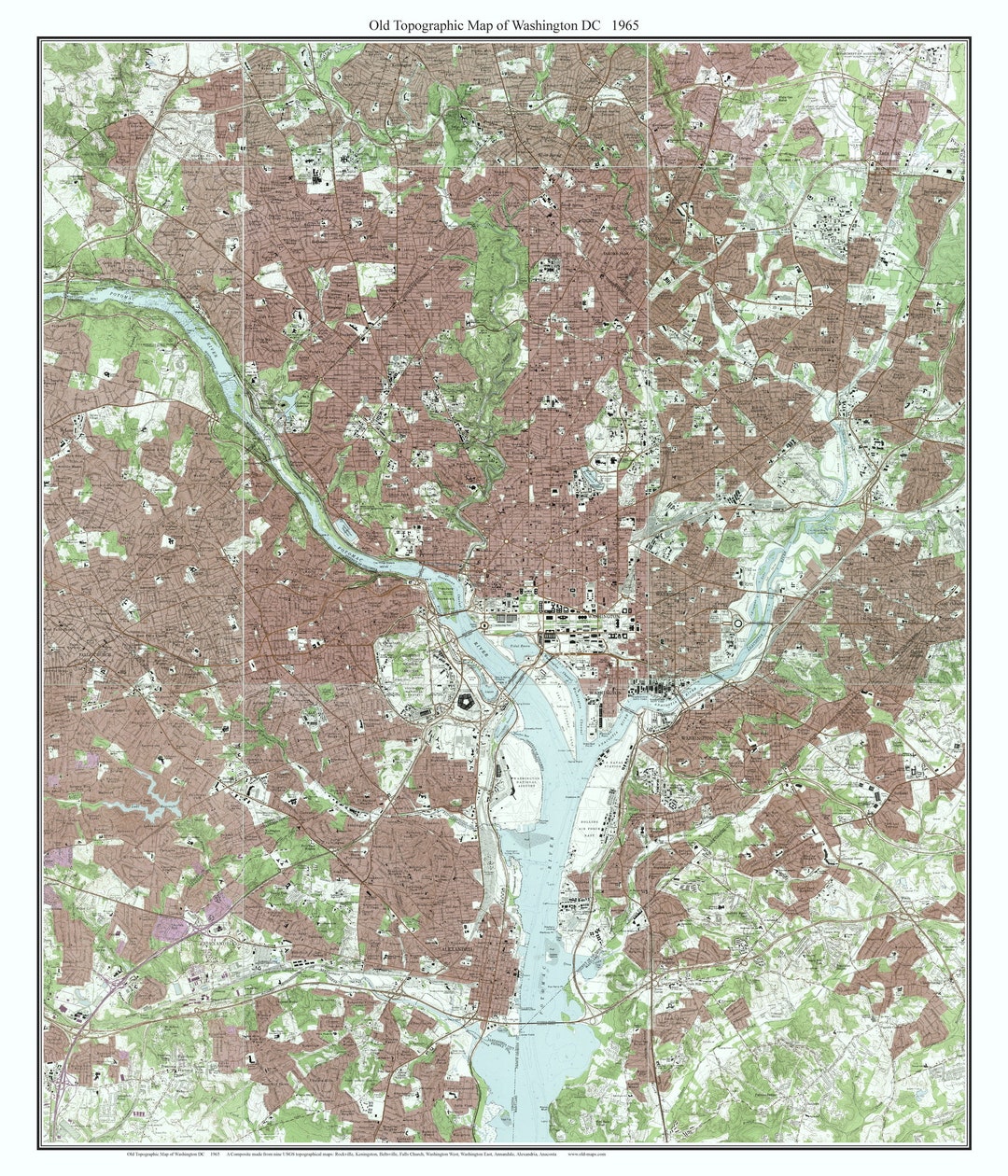 Washington DC 1965 Old Topographic Map USGS Custom Composite Reprint ...