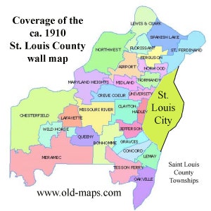 St Louis County Missouri Ca. 1910 - Old Wall Map With Landowner Names ...
