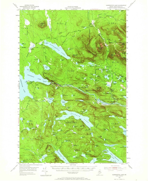 Harrington Lake 1954 1965 Old Topo Map Rainbow Lake | Etsy
