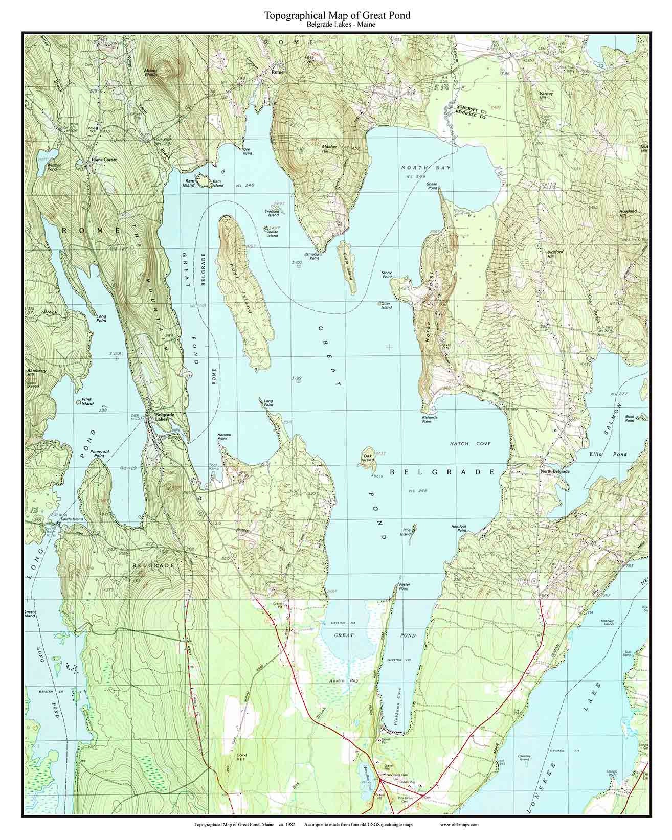 Great Pond ca. 1982 Topographic Map Belgrade Lakes USGS - Etsy.de