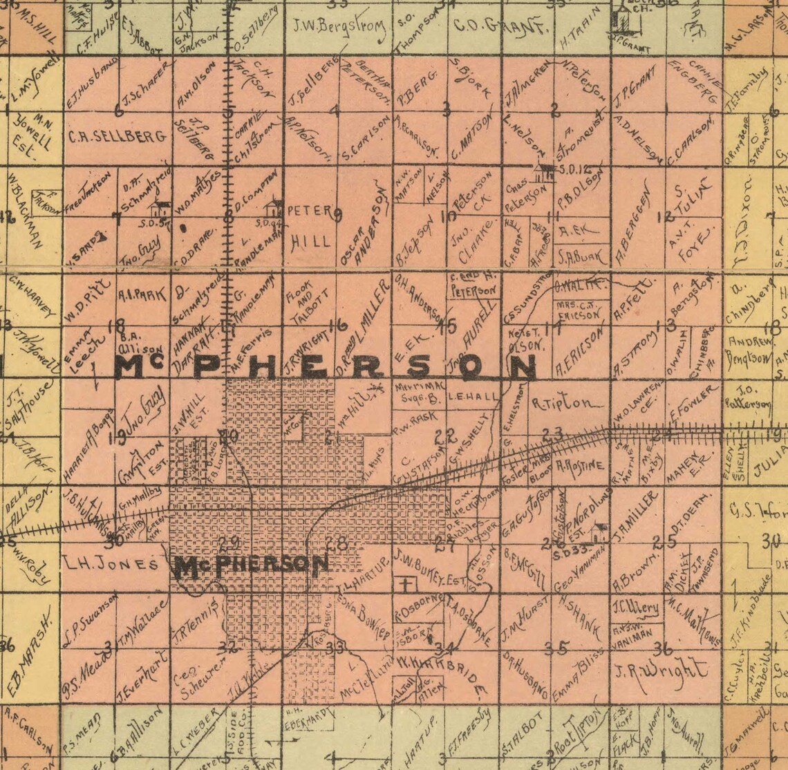 McPherson County Kansas 1898 Old Wall Map Reprint | Etsy