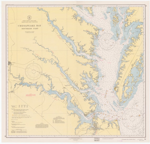 Chesapeake Bay Southern Part 1940 Nautical Map Reprint AC | Etsy