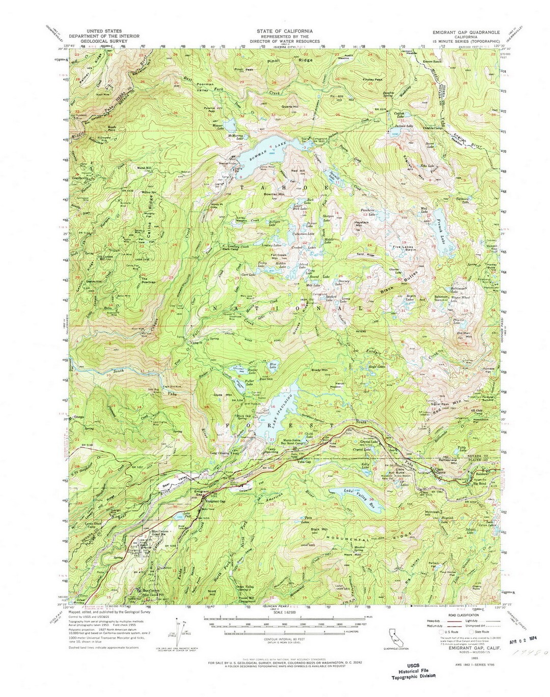 Emigrant Gap 1955 Old Topo Map Tahoe National Forest - Etsy