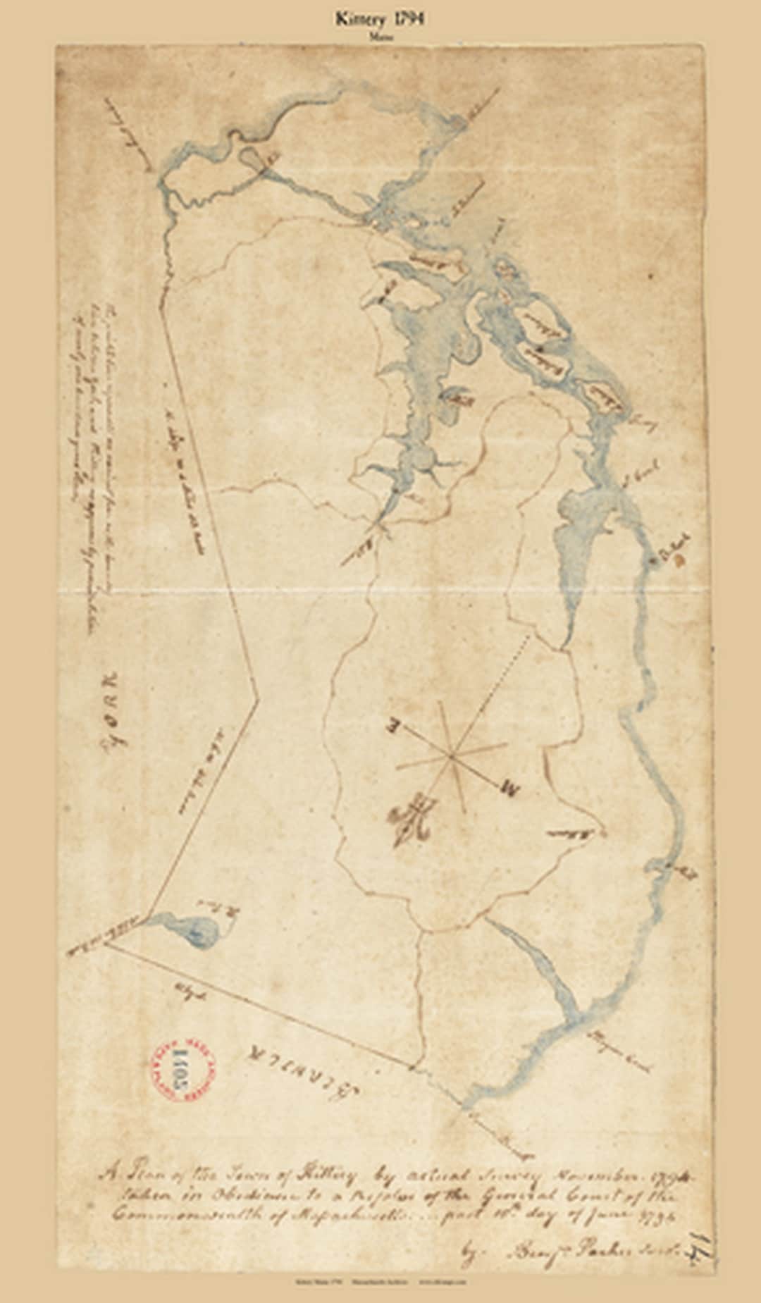 Kittery Maine 1795 Town Plan - Old Roads Reprint Massachusetts Archives ...