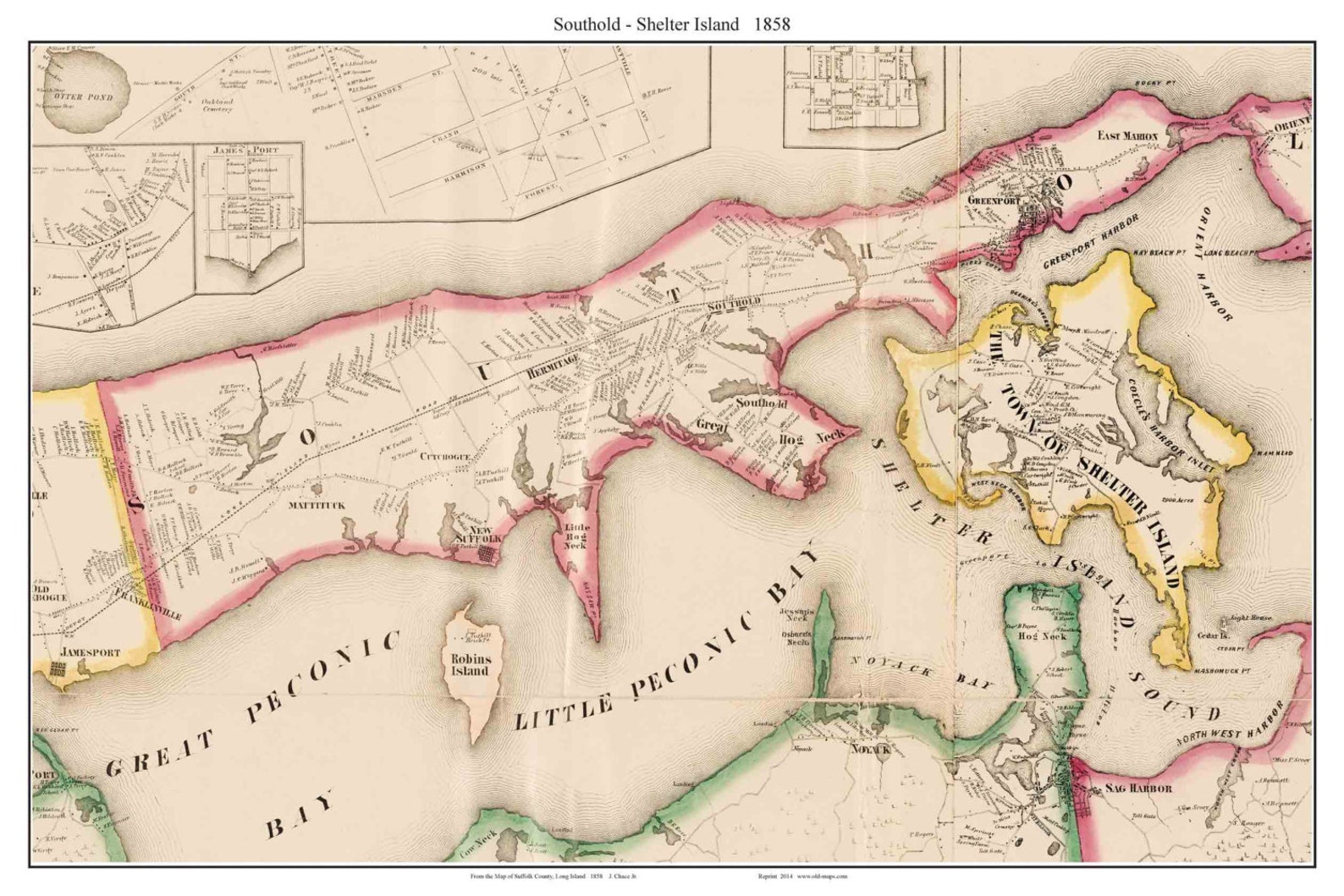 Southold Shelter Island New York 1858 Map Greenport Orient - Etsy