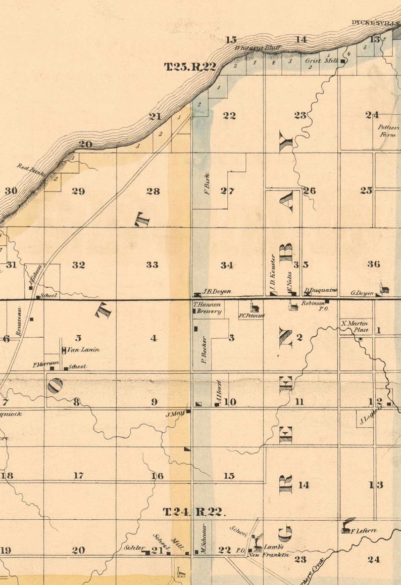 Brown County Wisconsin 1870 Old Wall Map Reprint With - Etsy