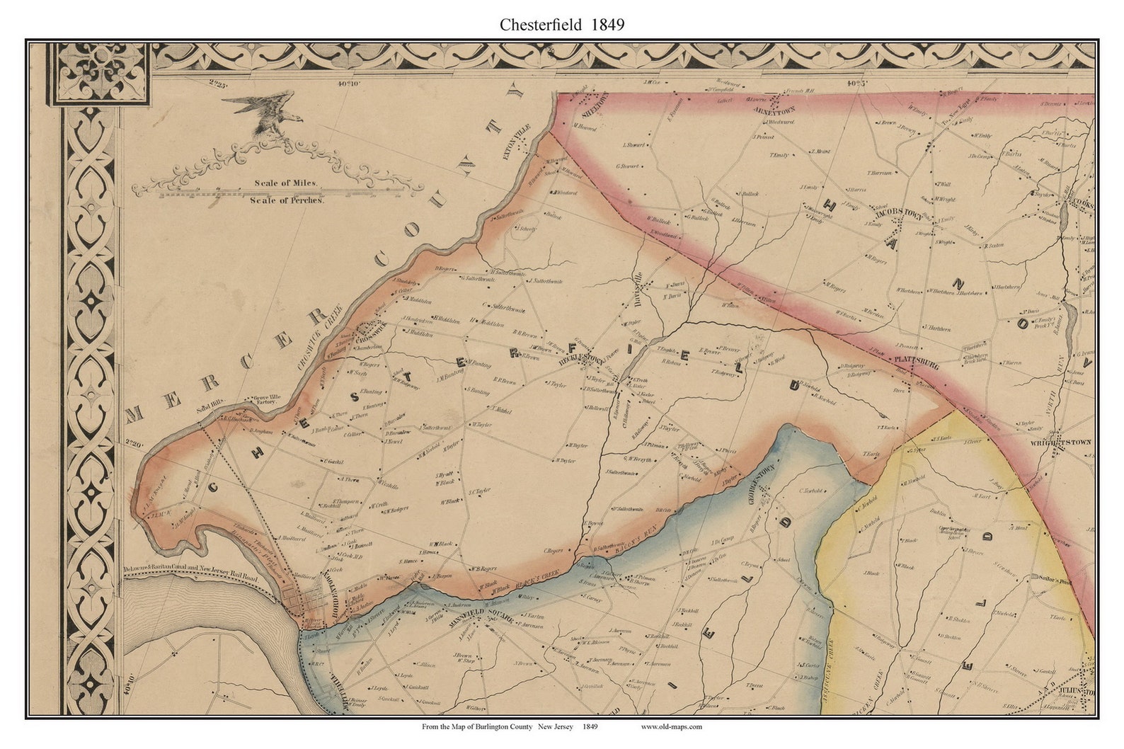 Chesterfield 1849 Old Town Map With Homeowner Names Bordentown ...
