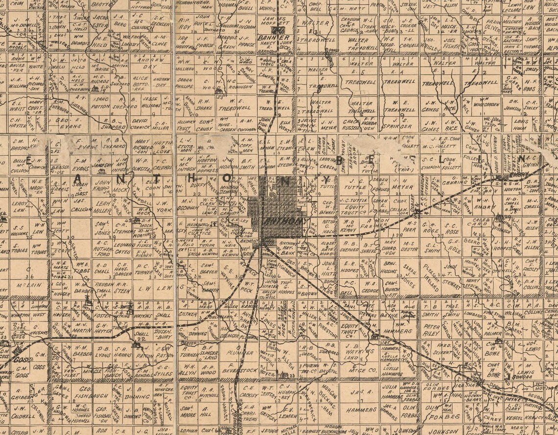 Harper County Kansas 1893 - Old Wall Map - Reprint - Landowner Names ...