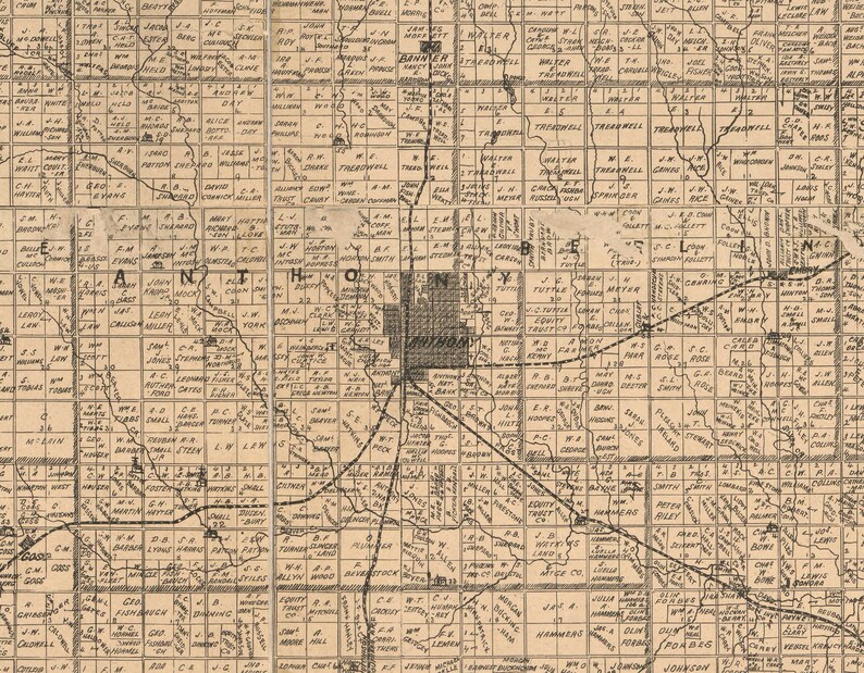 Harper County Kansas 1893 Old Wall Map Reprint Landowner - Etsy