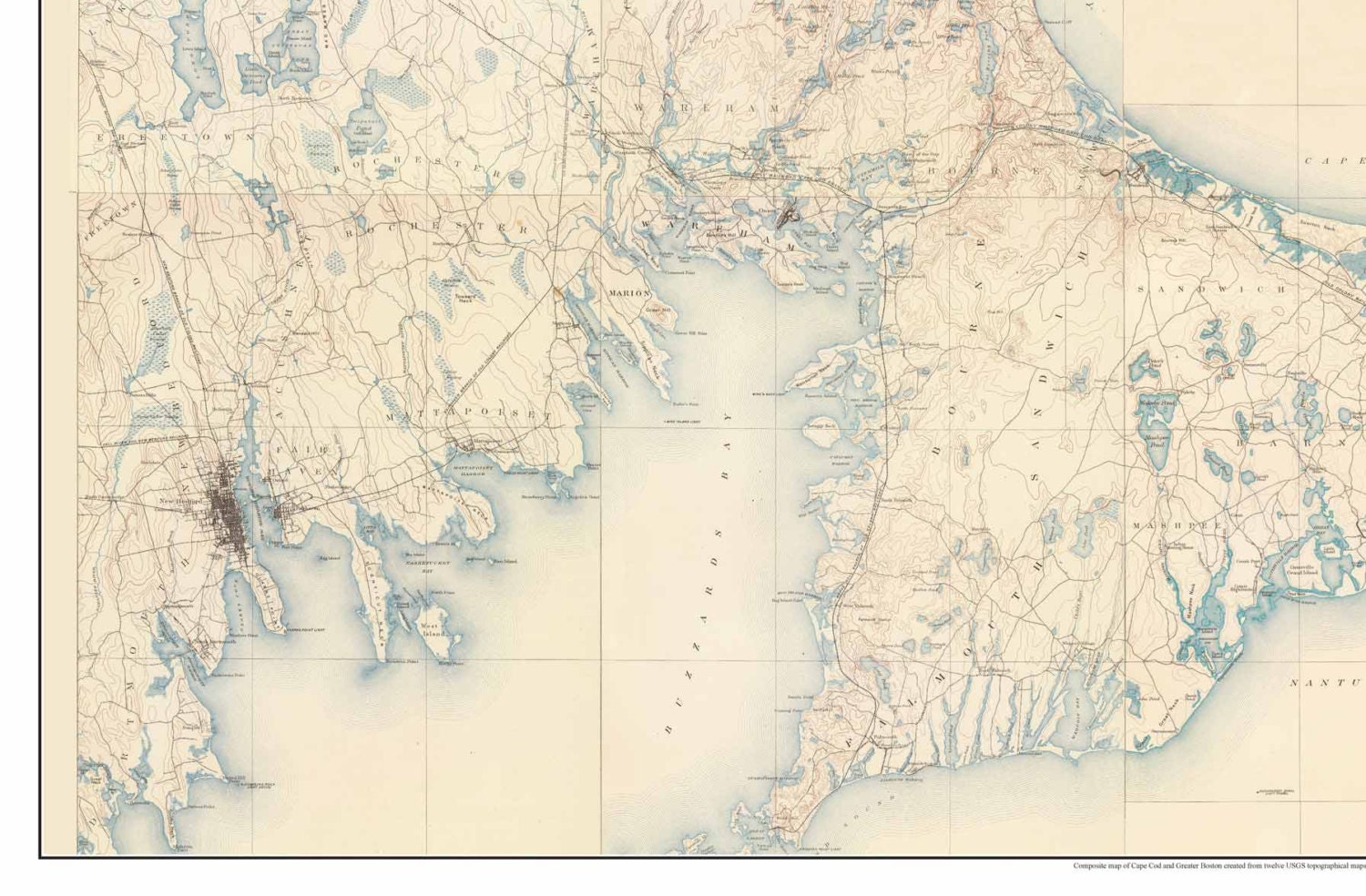 Cape Cod 1890 and Boston USGS old Topographic map WIDEST | Etsy