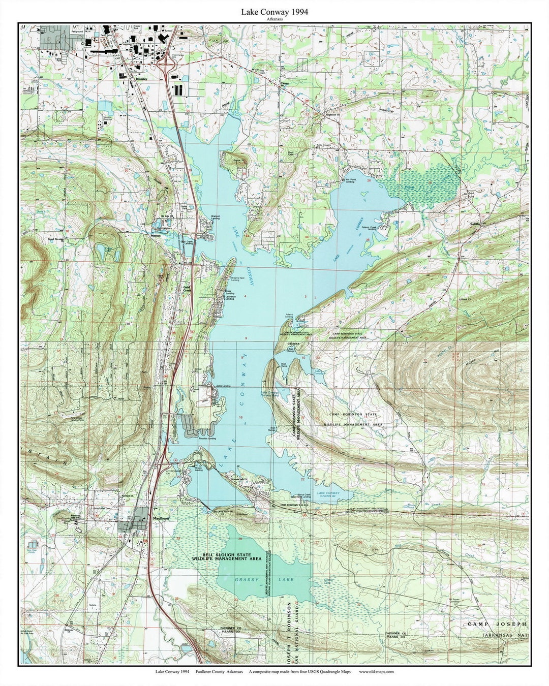 Lake Conway 1994 USGS Old Topo Map Custom Composite Reprint - Arkansas ...