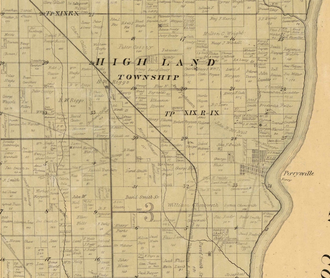 Vermillion County Indiana 1872 - Old Wall Map Reprint With Landowner ...