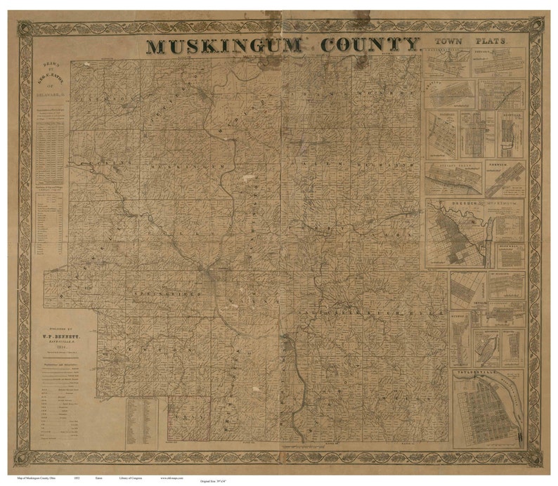 Muskingum County Ohio 1852 Old Wall Map Reprint With - Etsy
