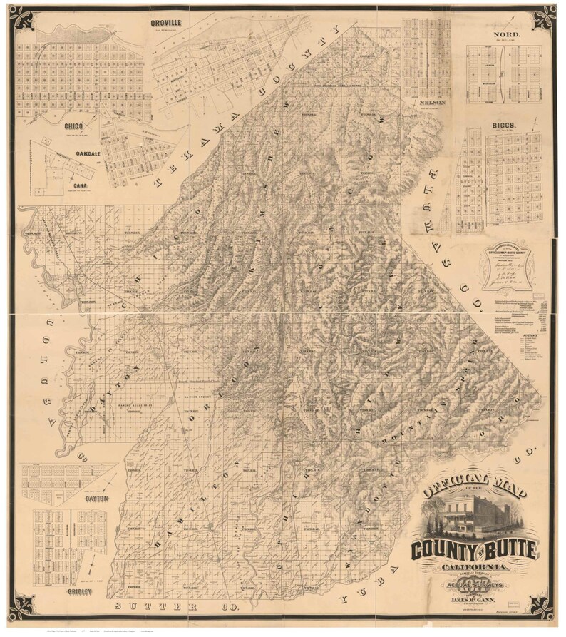 Butte County California 1877 Old Wall Map Reprint With | Etsy
