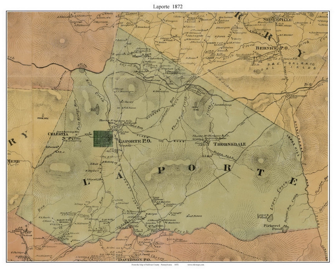 Laporte 1872 Old Town Map With Homeowner Names Thorndale - Pennsylvania ...