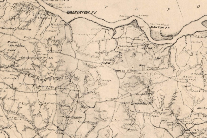 King William County Virginia 1865 Old Wall Map With Homeowners Names ...