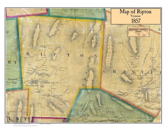 Ripton 1857 Old Town Map With Homeowner Names Vermont | Etsy