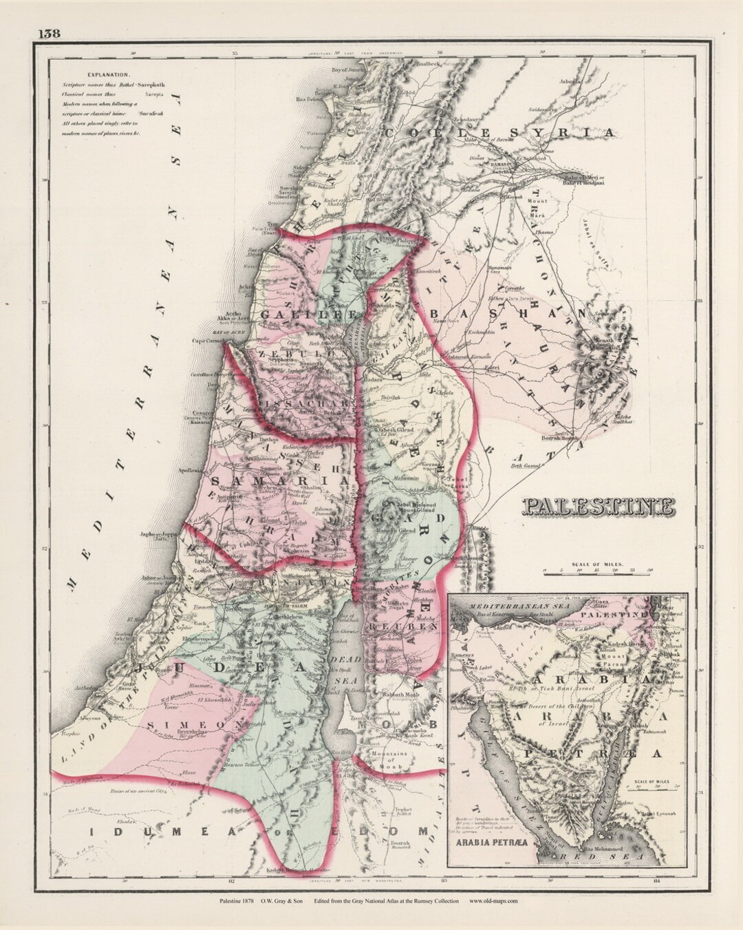 Palestine 1878 Old Map - O.W. Gray Europe - World Map USA Atlas - Etsy