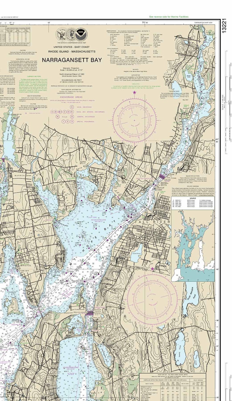 Narragansett Bay Ri 2014 Nautical Map Reprint Harbors 353 13221 Etsy