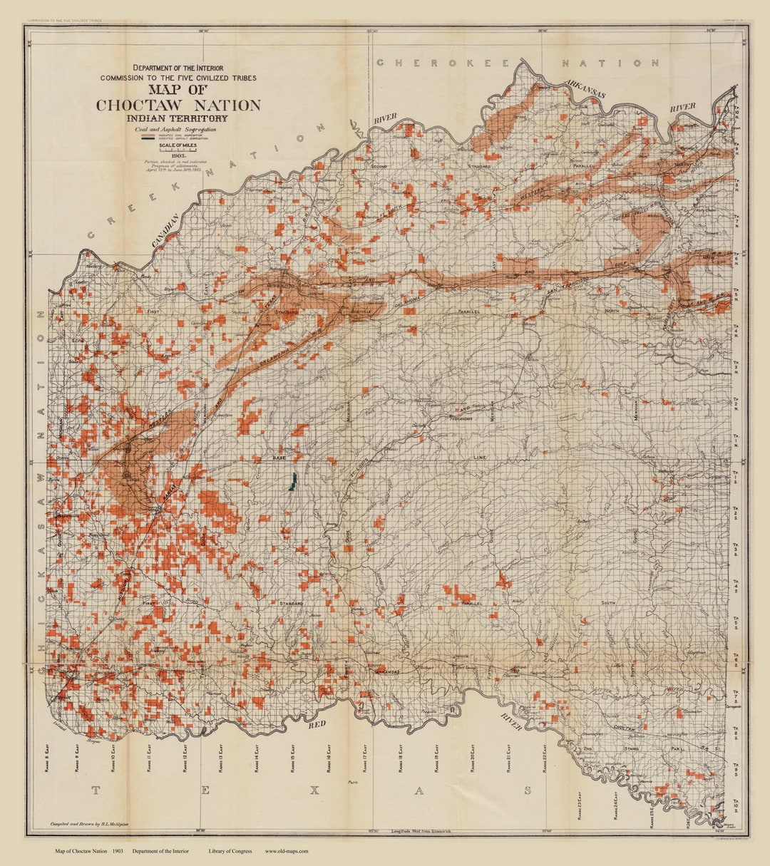 Map of the Choctaw Nation 1903 - Now Part of Oklahoma - Old Wall Map ...
