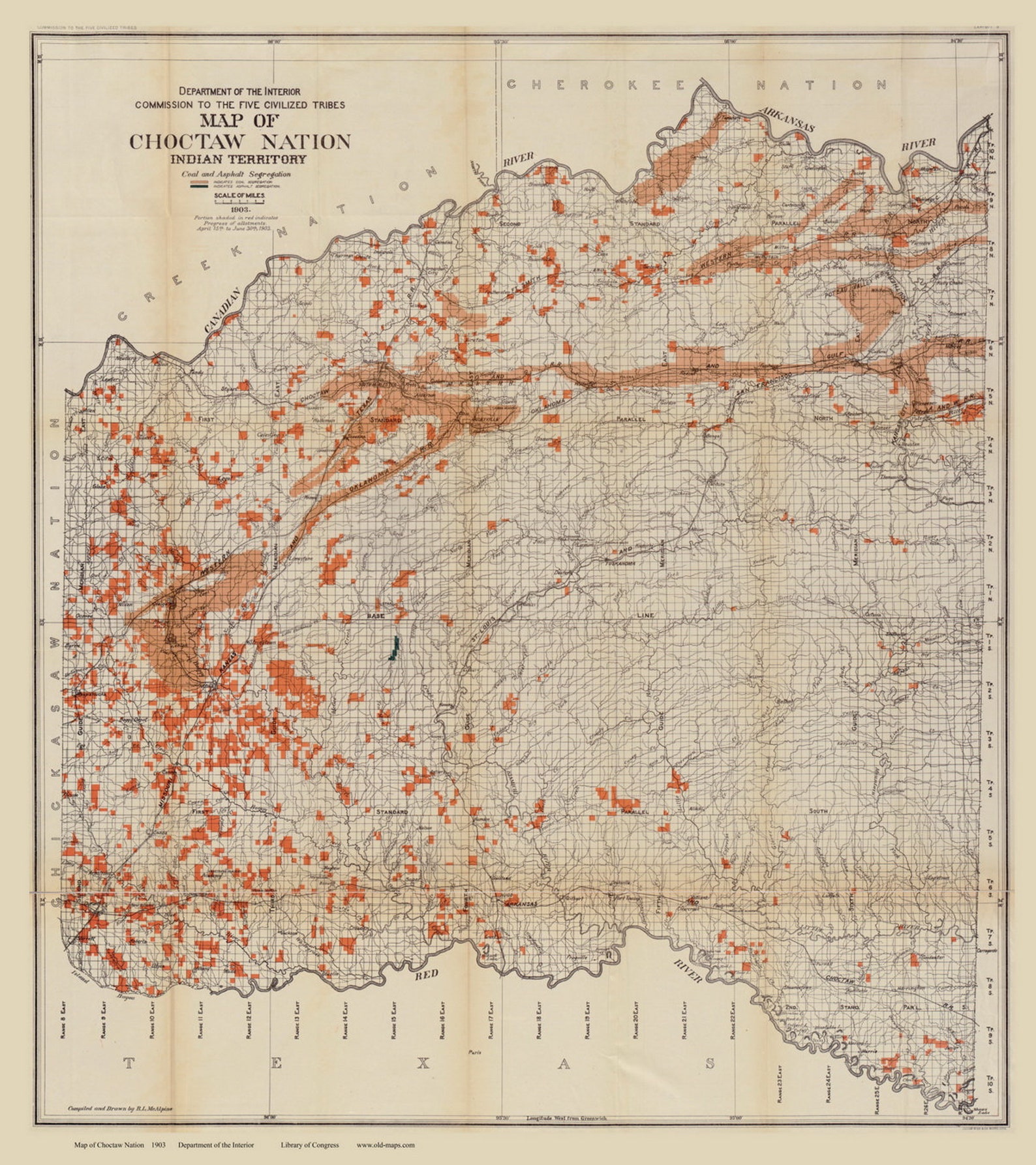 Map of the Choctaw Nation 1903 - Now Part of Oklahoma - Old Wall Map ...