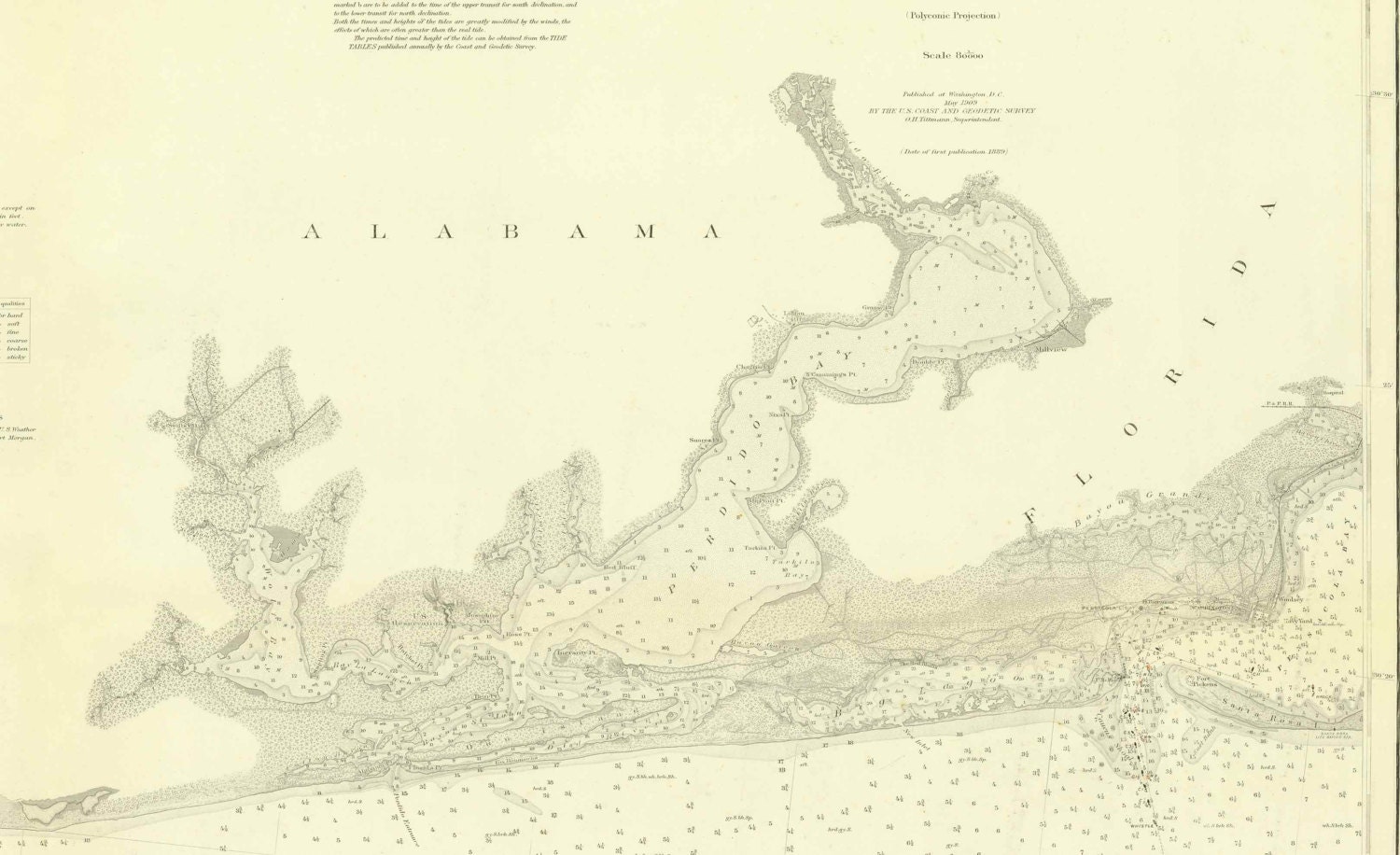 Pensacola Bay to Mobile Bay 1909 Nautical Map Reprint - Etsy UK