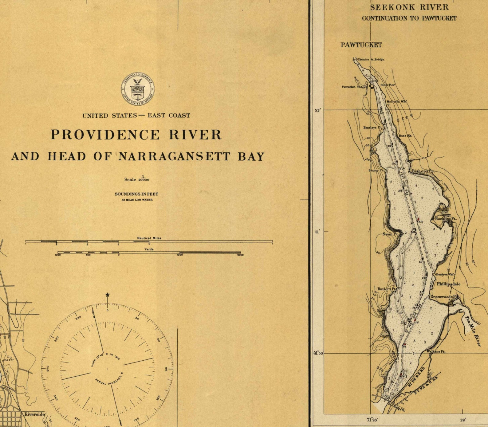 Providence River RI 1924 Nautical Map by the USCGS Reprint - Etsy