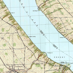 Cayuga Lake (blue Water) - Ca. 1943 USGS Old Topographic Map Custom ...