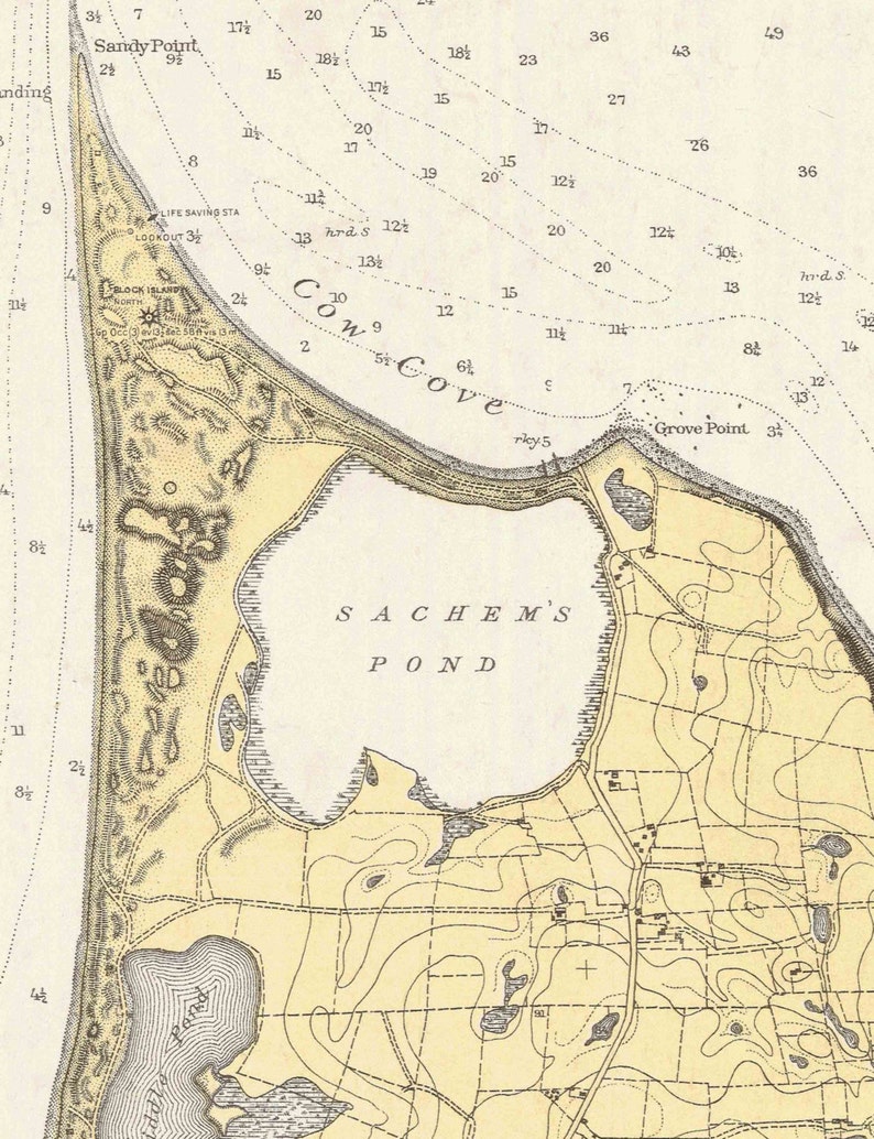 Block Island on CANVAS - 1914 Nautical Map by the USCGS - Rhode Island ...
