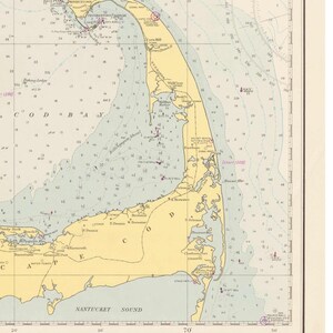 Massachusetts Shoreline Nautical Map 1951 Cape Cod to New Hampshire ...
