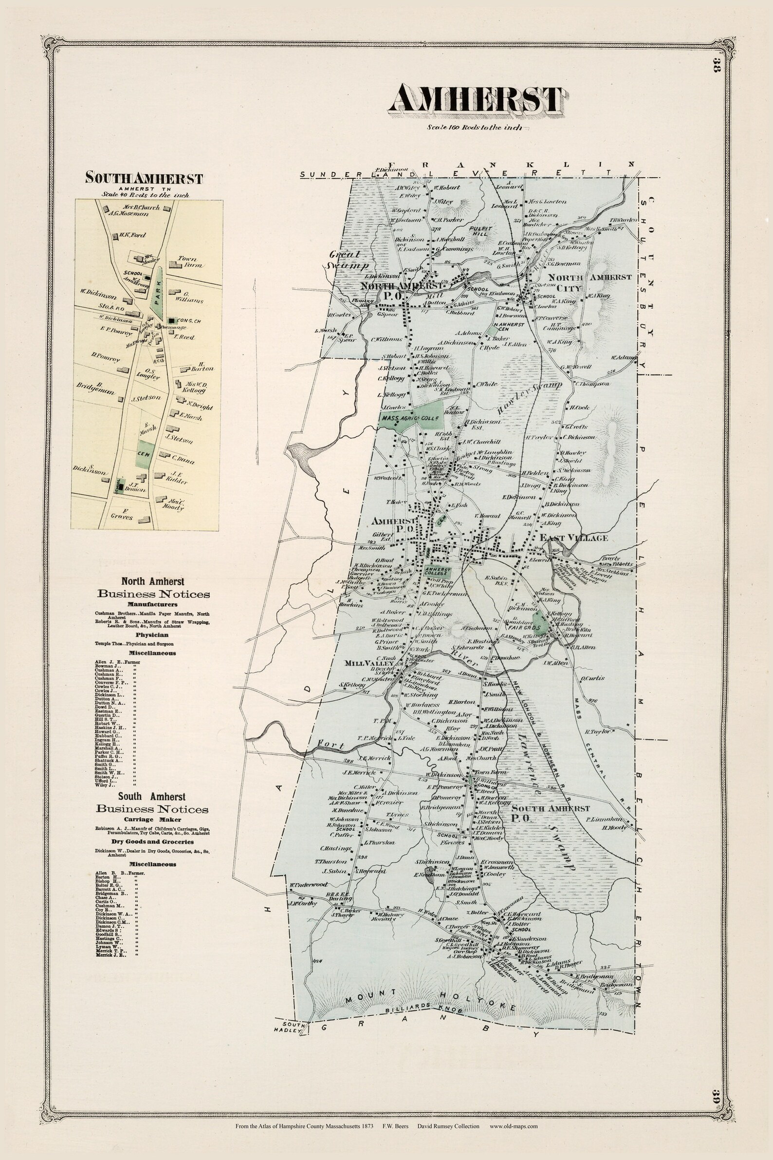 Amherst 1873 Old Town Map Reprint South Amherst - Etsy