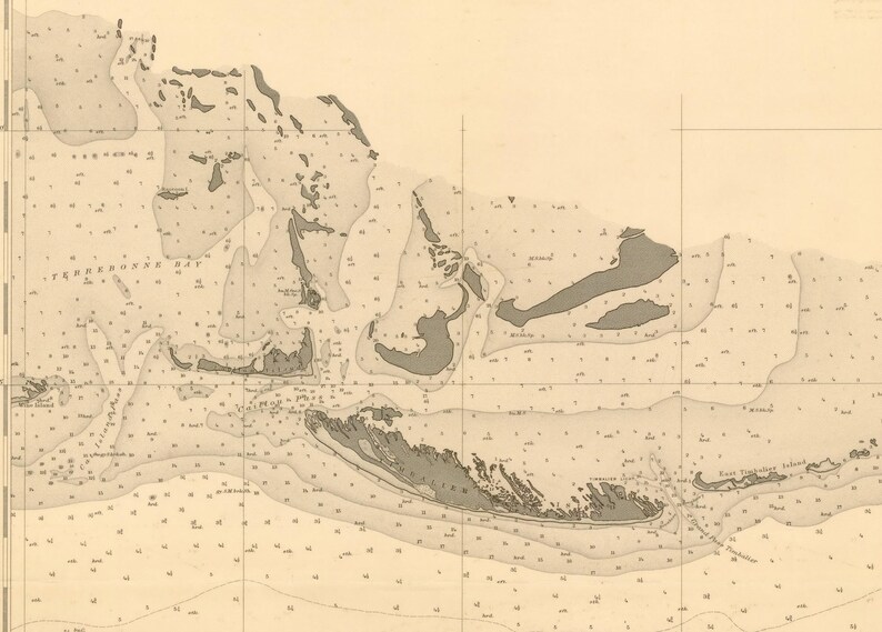 Barataria Bay & Terrebonne Bay 1895 Nautical Old Map Reprint - Etsy