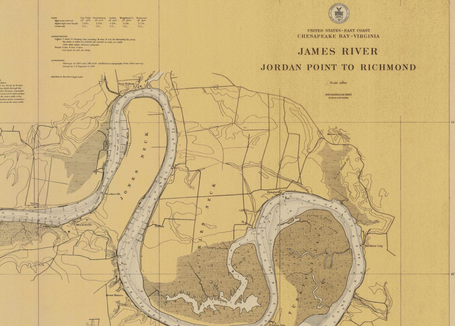 James River Jordan Point to Richmond 1925 Nautical Map | Etsy