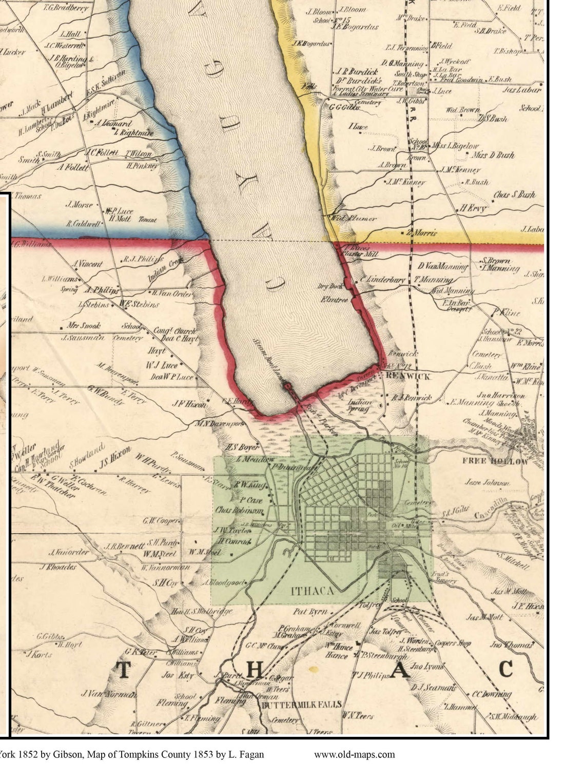 Ithaca & Cayuga Lake Ca 1853 Custom Composite Old Map - Etsy
