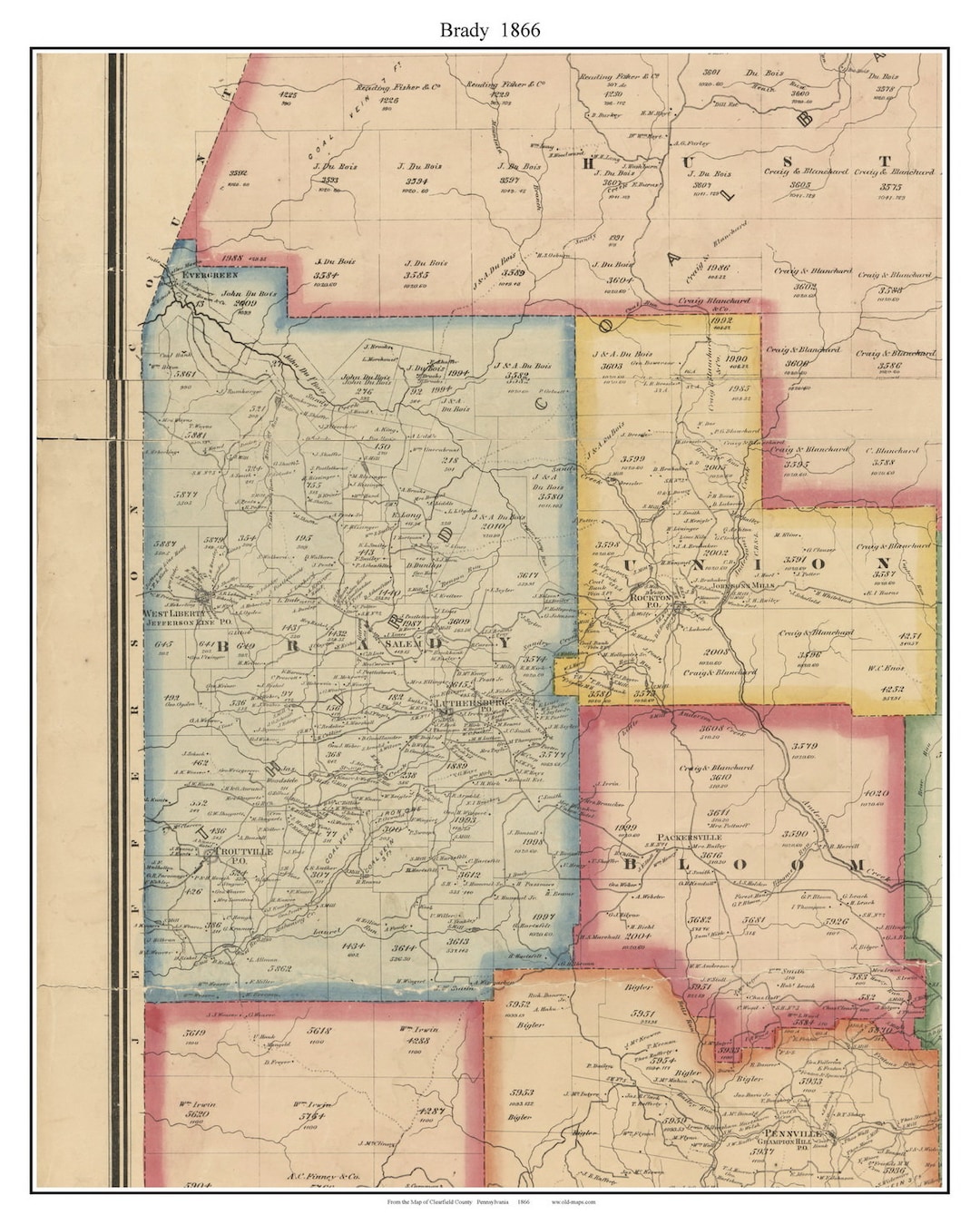 Brady 1866 Old Town Map With Homeowner Names Dubois Rockton ...