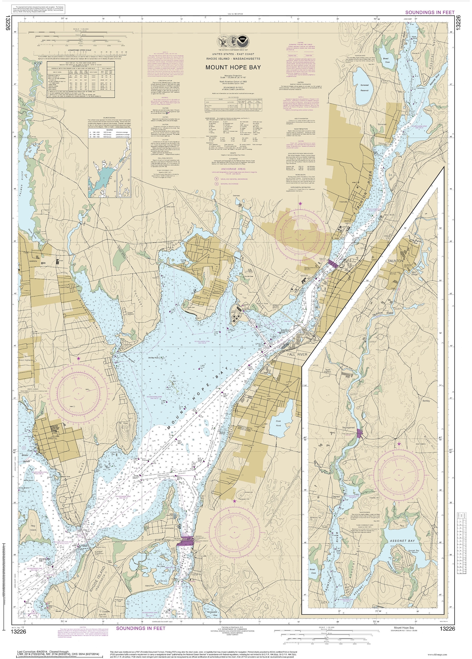 Mount Hope Bay RI 2013 Nautical Map Reprint Harbors 353 | Etsy