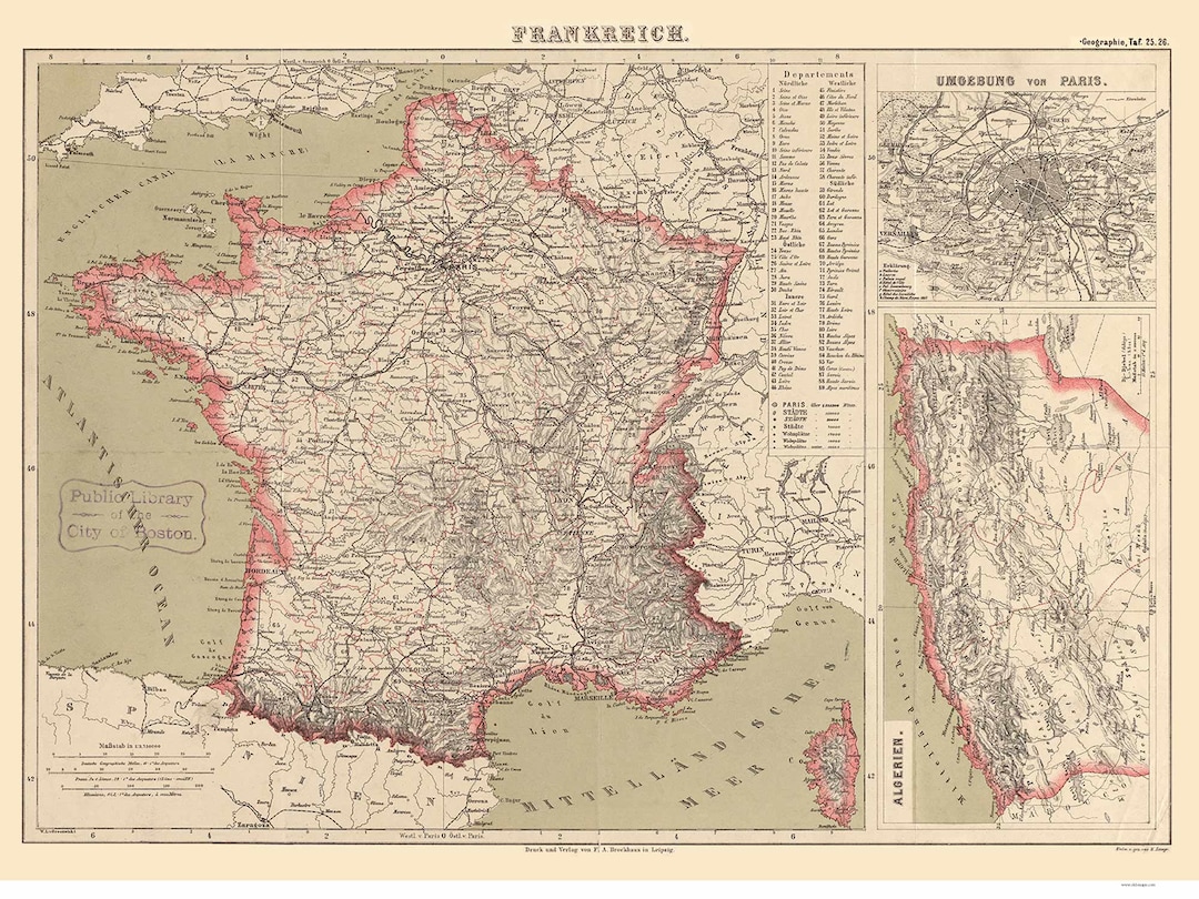 France 1871 - German Map of France With Detailed Topography -- Old Map ...