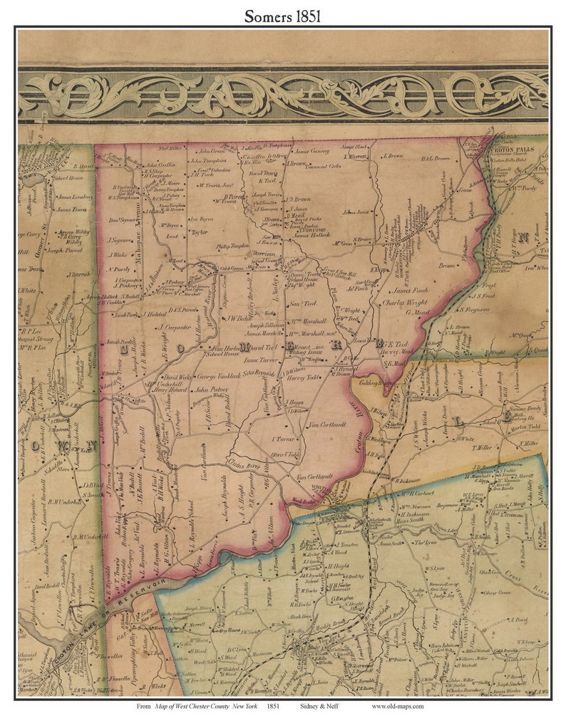 Somers 1851 Old Town Map With Homeowner Names New York - Etsy