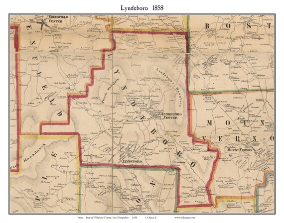 Lyndeboro 1858 Old Town Map With Homeowner Names New Hampshire - Etsy