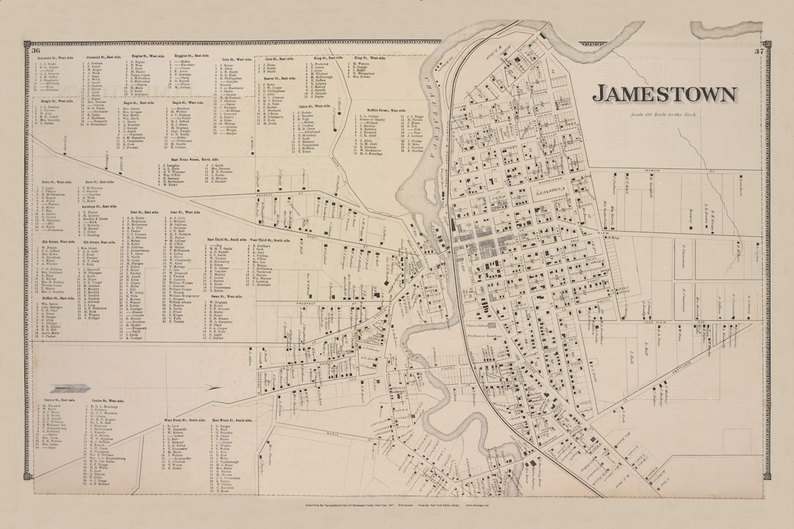 Jamestown Village 1867 Old Map Homeowner names Reprint | Etsy