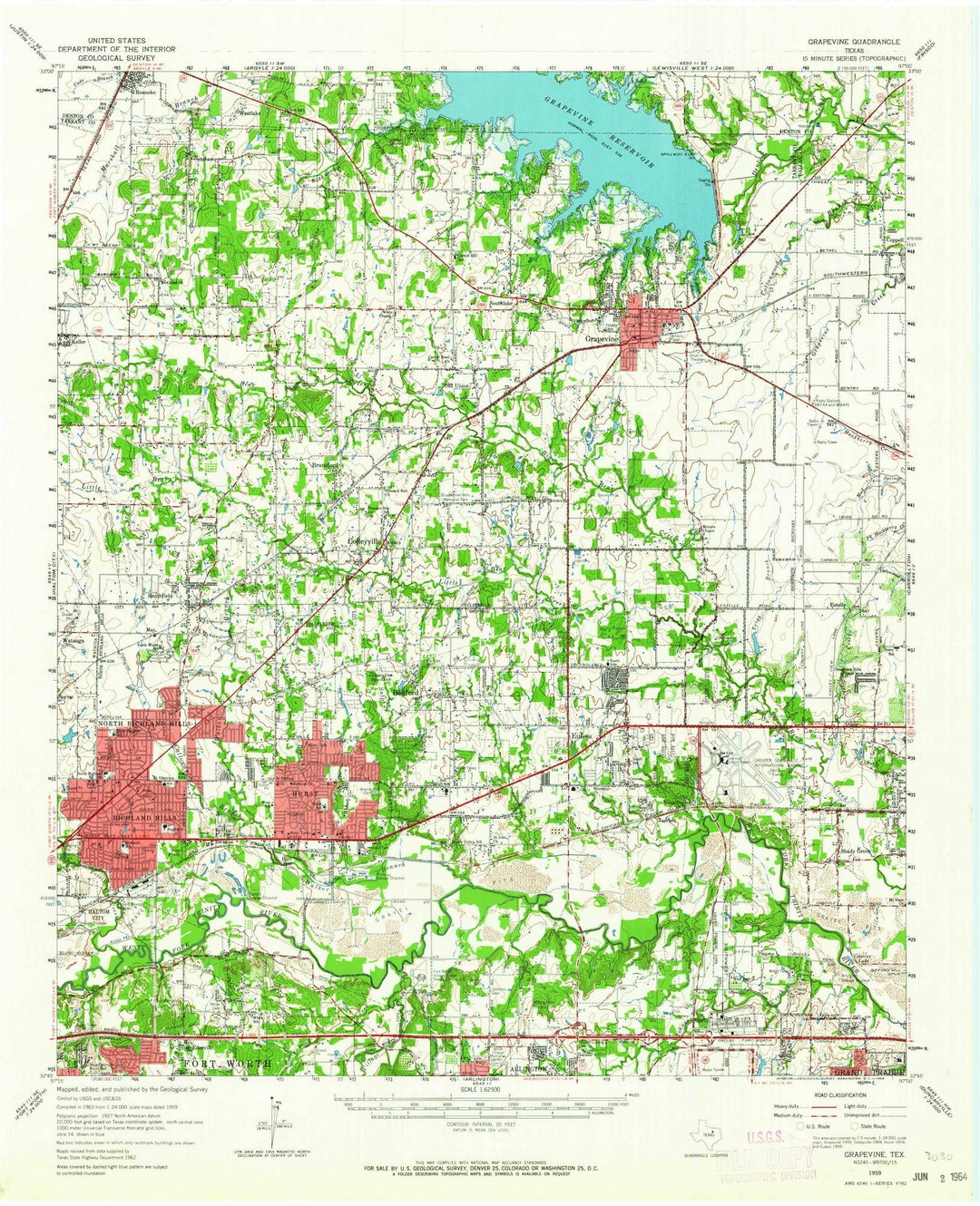 Grapevine 1959 (1964) Old Topo Map - Dallas-fort Worth Area, Hurst ...