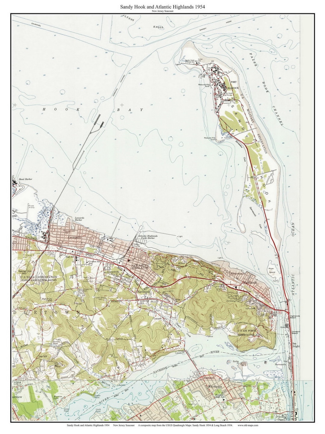 Sandy Hook 1954 Old Topographic Map USGS Custom Composite Reprint New ...