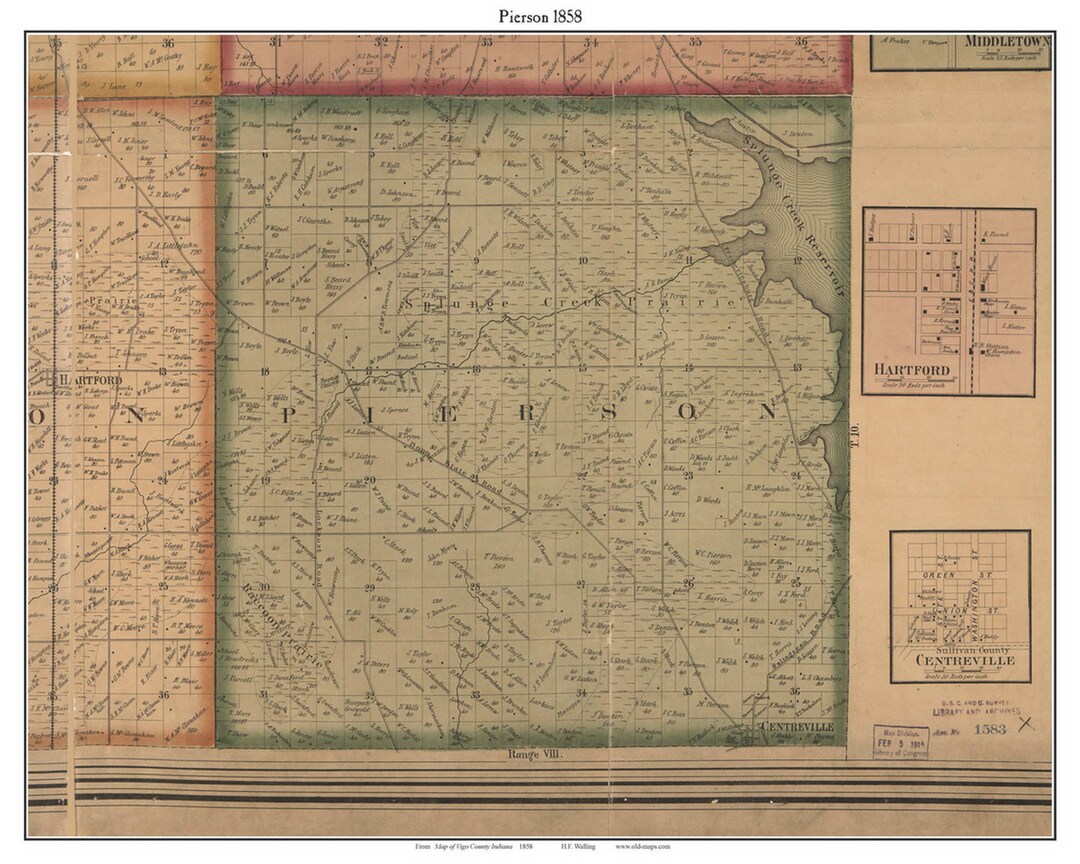Pierson 1858 Old Town Map With Homeowner Names Indiana Splunge Creek ...