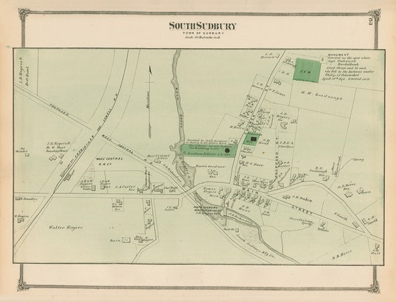 South Sudbury 1875 Old Town Map Reprint Middlesex | Etsy