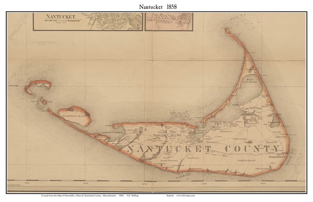 Nantucket 1858 Map by H.F. Walling - Etsy