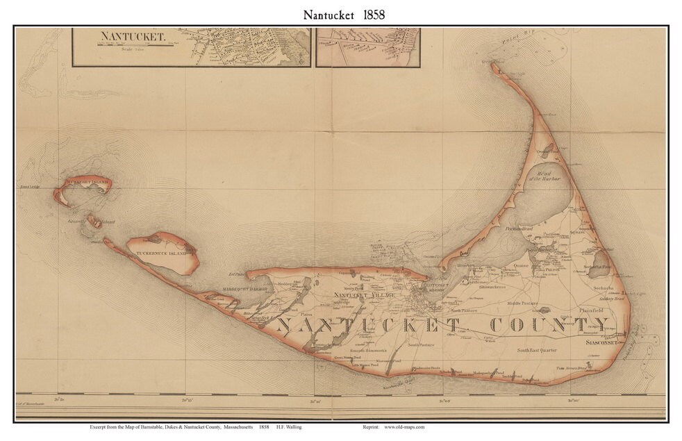 Nantucket 1858 Map by H.F. Walling - Etsy