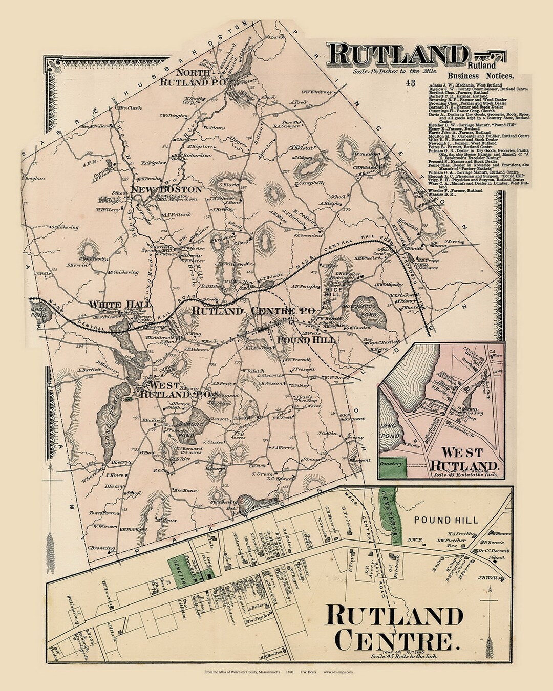 Rutland 1870 West Rutland Old Town Map With Homeowner Names ...