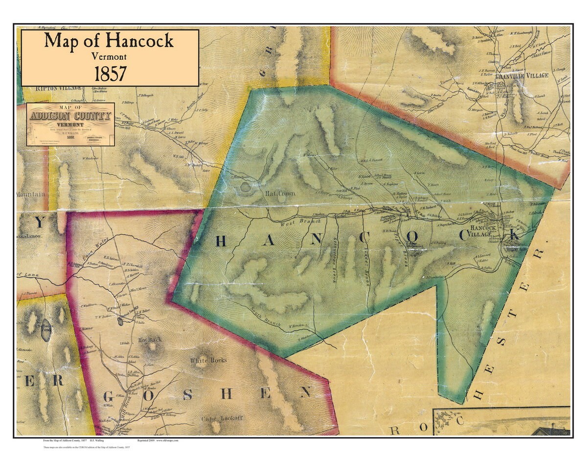Hancock 1857 Old Town Map With Homeowner Names Vermont - Etsy