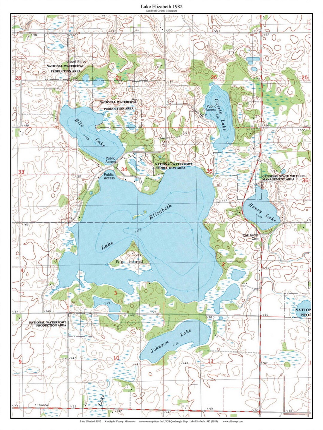 Lake Elizabeth - 1982 USGS Old Topographic Map - Ella Carrie Henry ...